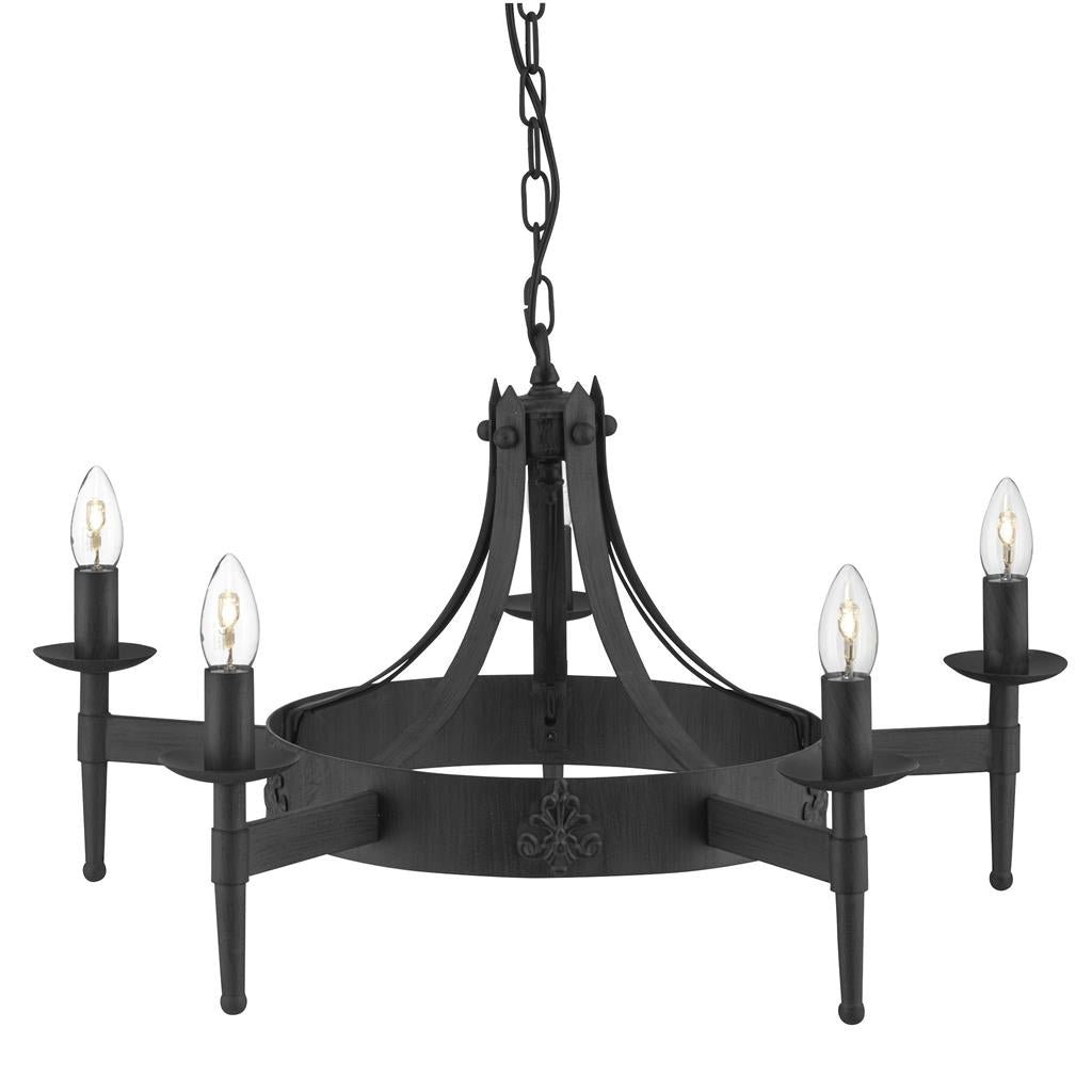 Searchlight Cartwheel Ii - 5Lt Ceiling, Wrought Iron Black 2425-5Bk ...